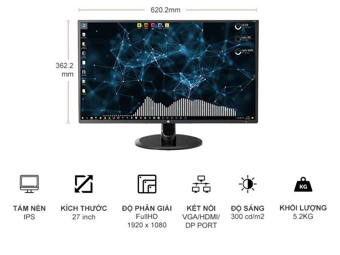 Màn hình HP V270 (27 inch/FHD/LED/IPS/300cd/m²/HDMI+VGA/60Hz/5ms) - 2KZ35AA