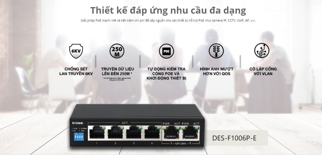 Switch D-Link 4 Port POE + 2 Uplink Ports DES-F1006P-E