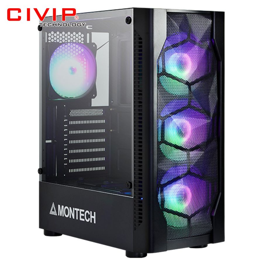 Vỏ Case vi tính Montech Eagle X1 Black CA0X1BK000MT (Kèm 4 quạt RGB ...